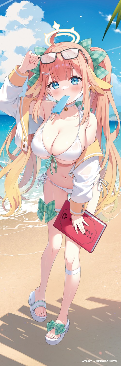 ayamy blue archive endou shimiko bikini garter halo megane open shirt see through seifuku ...